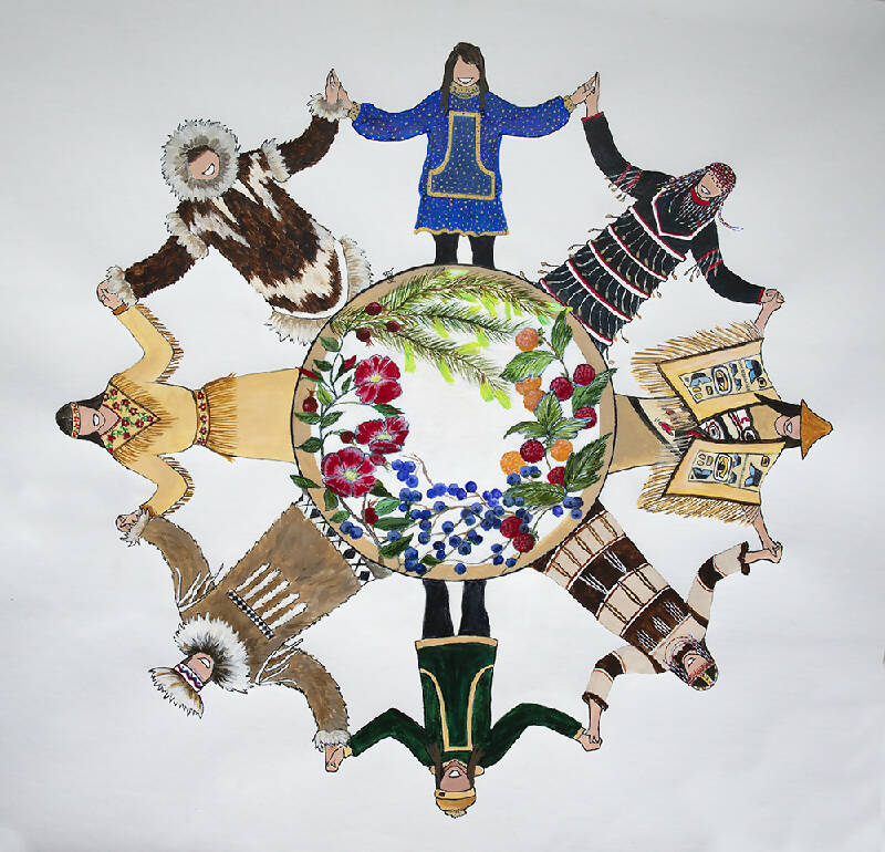 Alaska Native Art, Aleut dancers, Alutiiq Dancers, Native Regalia, Beaded headdress – Collective49